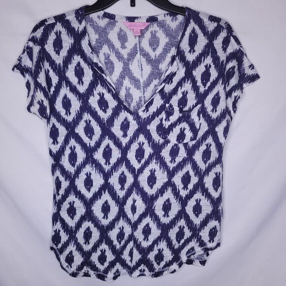 Lilly Pulitzer | Tops | Lilly Pulitzer Top Xs Navy White Linen Fish ...